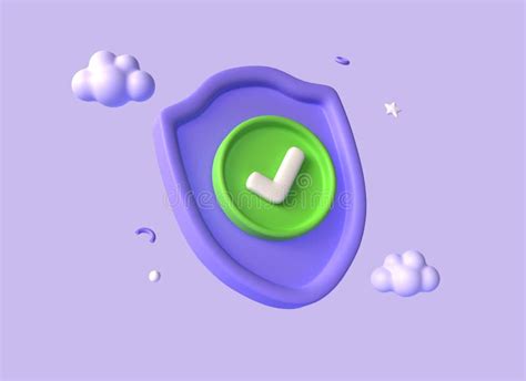 3d Green Checkmark Shield Icon In Cartoon Style The Concept Of
