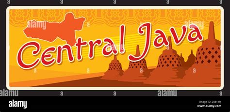 Central Java Indonesian Province Vector Travel Plate Vintage Tin Sign