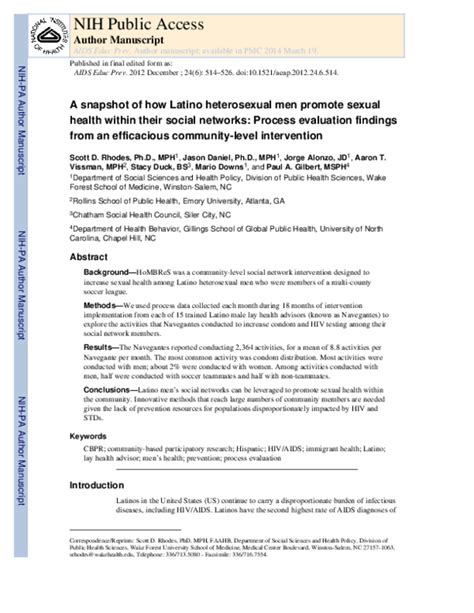 Pdf A Snapshot Of How Latino Heterosexual Men Promote Sexual Health