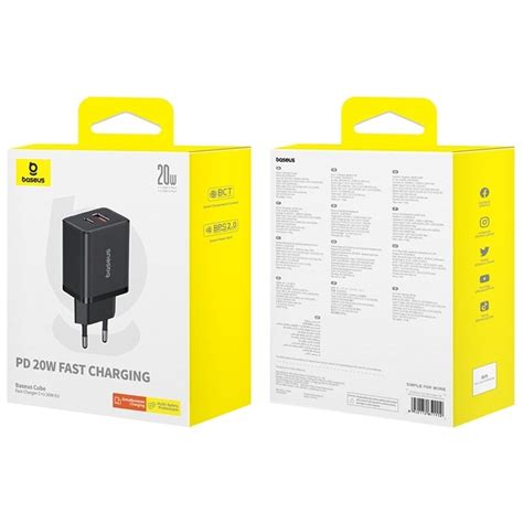 Baseus CCXFK UE PD W USB USB C Type C Cube Fast Charger EU Plug Black Alexnld Com