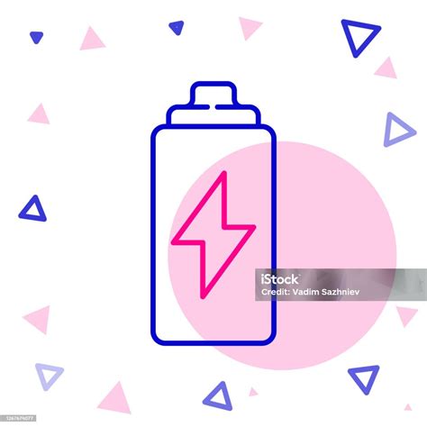 흰색 배경에 격리 된 라인 배터리 아이콘 번개 볼트 기호 다채로운 개요 개념 벡터 일러스트레이션 가득 찬에 대한 스톡 벡터 아트 및 기타 이미지 Istock