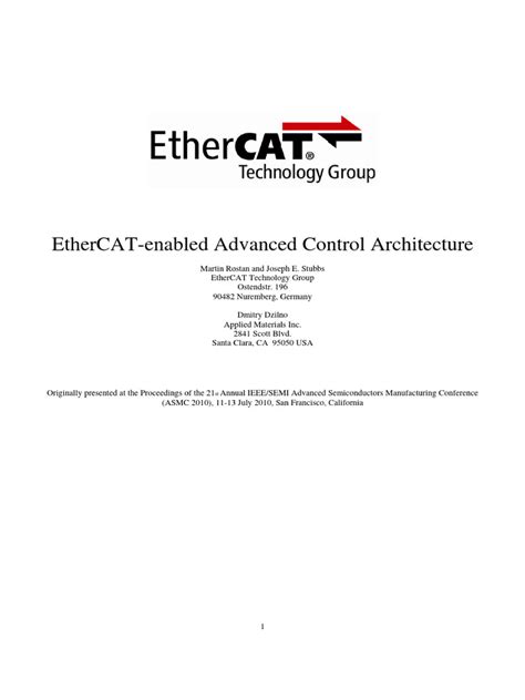 Asmc 2010 Ethercat Enabled Advanced Control Architecture Pdf