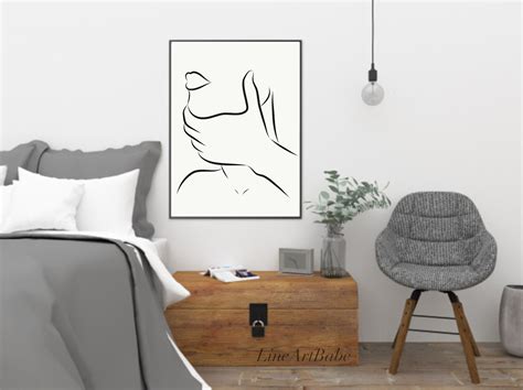 Chocking Line Art Sensual Digital Print Minimalist Erotic Artwork Sex Wall Decor Nude