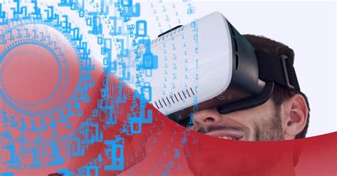 Binary Coding Data Processing Over Businessman Wearing Vr Headset Against Red Technology