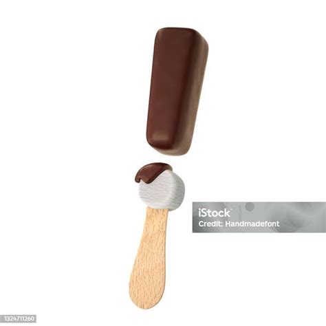 다크 밀크 초콜릿 알파벳으로 녹인 바닐라 아이스크림 흰색 배경에 표기 된 느낌표 3d 렌더링 이미지입니다 3차원 형태에 대한 스톡 사진 및 기타 이미지 Istock