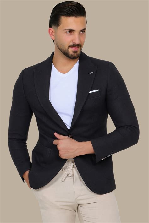 Black Piquet Blazer With Peak Lapel