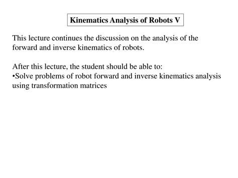 ppt kinematics analysis of robots part 5 powerpoint presentation