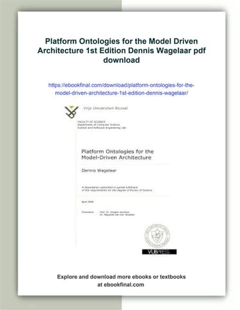 Platform Ontologies For The Model Driven Architecture 1st Edition