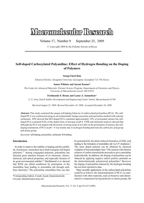 Pdf Self Doped Carboxylated Polyaniline Effect Of Hydrogen Bonding
