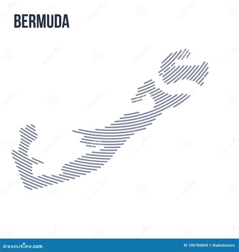 Vector Abstract Hatched Map Of Bermuda With Curve Lines Isolated On A White Background Stock