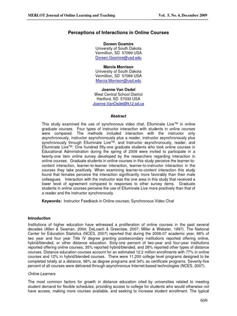 Perceptions Of Interactions In Online Co Pdf