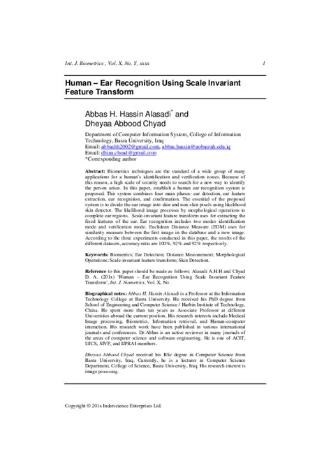 Pdf Human Ear Recognition Using Scale Invariant Feature Transform