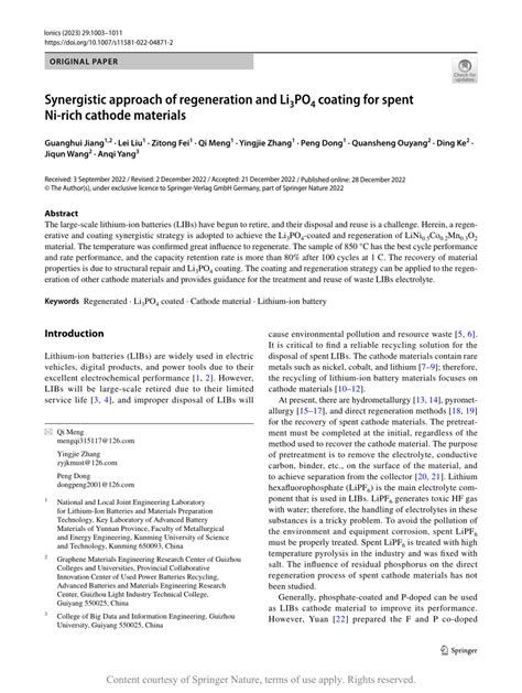 Synergistic Approach Of Regeneration And Li3po4 Coating For Spent Ni