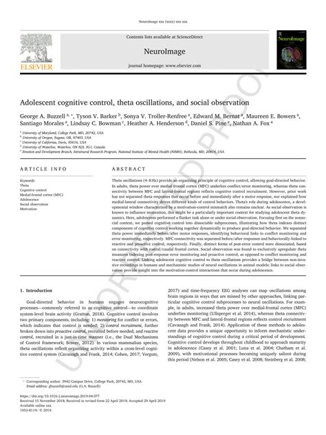 Pdf Adolescent Cognitive Control Theta Oscillations And Social Observation