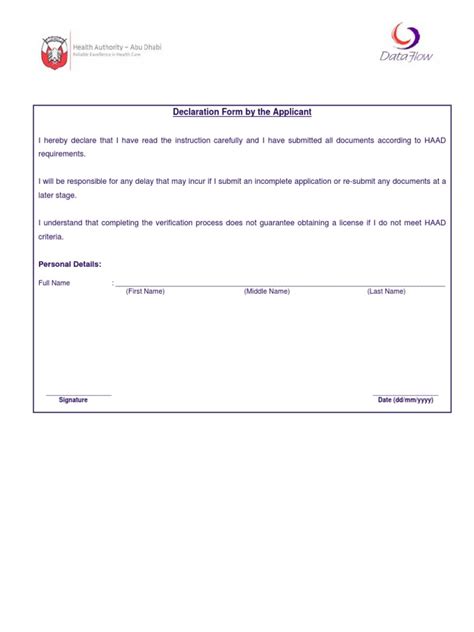 Applicant Declaration Form Pdf