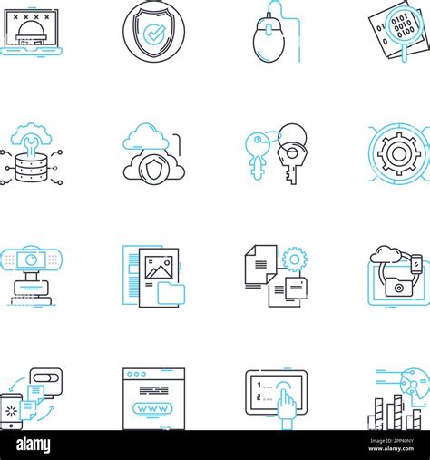 Digital Cybersecurity Linear Icons Set Encryption Firewall Malware