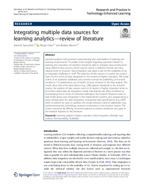Pdf Integrating Multiple Data Sources For Learning Analytics—review Of Literature