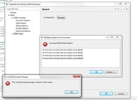 When Adding New Build Configuration I Receive A Java Error Ccs V550