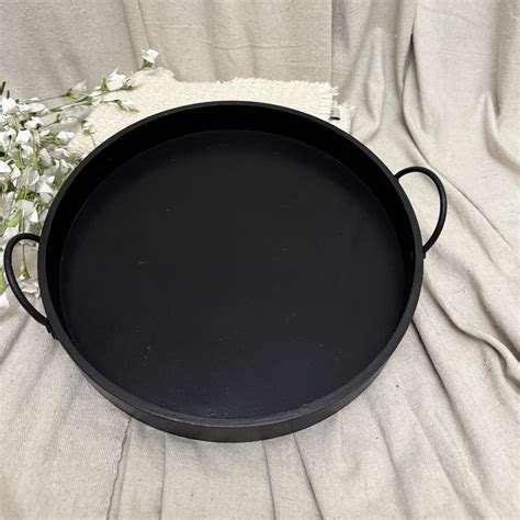 The Black Round Metal Serving Tray With Handles Depop