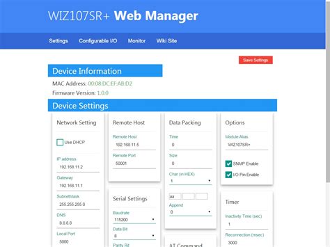 web manager development for wiznet serial to ethernet module