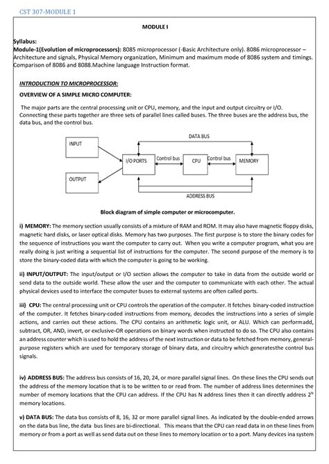 MODULE 1 MICROPROCESSORS AND MICROCONTROLLERS CST 307 MODULE 1 MODULE I Syllabus Studocu