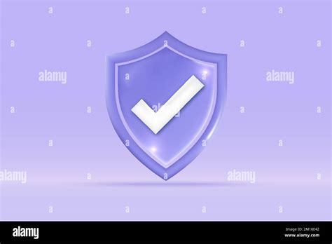 3d Check Mark Success Icon Isolated On Light Blue Background Realistic Shield Sign Tick