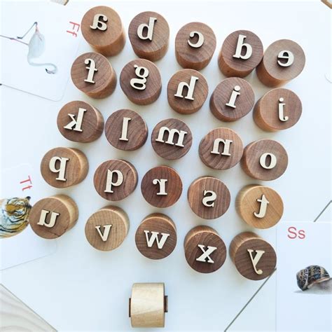 Wooden Alphabet Play Dough Stampers Double Sided Letter Etsy