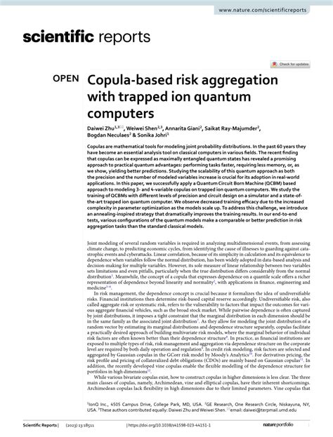 Pdf Copula Based Risk Aggregation With Trapped Ion Quantum Computers