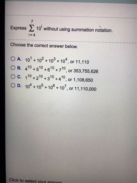 Solved Express Σ 10i Without Using Summation Notation Choose