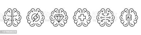 인간의 두뇌 Ai 개념 블랙 라인 아이콘 세트 인공 지능 인간의 마음 브레인스토밍 흰색 배경에 스트레스 기호 편집 가능한 획