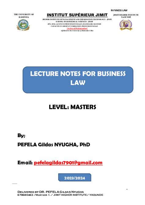 Pdf Business Law Lecture Notes
