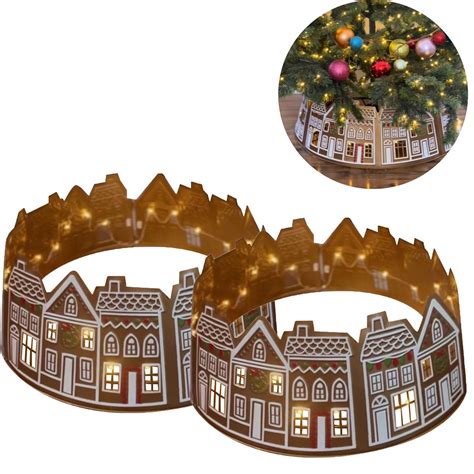 Jienlioq 2pc Gingerbread House Christmas Tree Collar Led Christmas Tree Collar Suitable For
