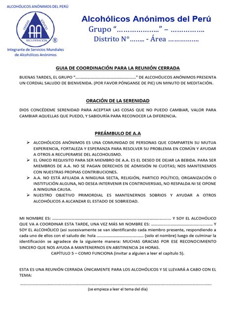 Guía Para Coordinar Juntas De Aa Pdf Alcoholicos Anonimos