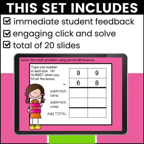 Boom Cards Partial Differences Subtract 2 Digit Numbers Math Strategy