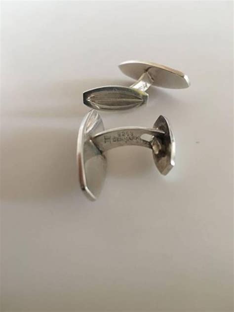 Hans Hansen Sterling Silver Cufflinks With Black Enamel Pattern For