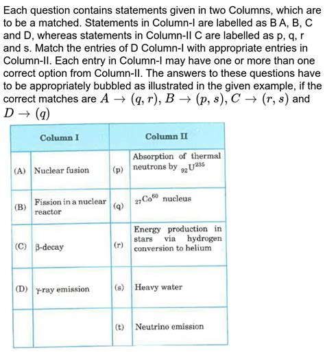 Match The Entries Of Column I With Appro Priate Entries Of Colum