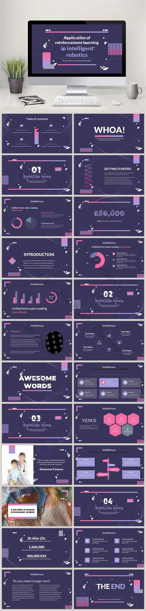 Application Of Reinforcement Learning Purple PowerPoint PPTX Template Free Download Pikbest
