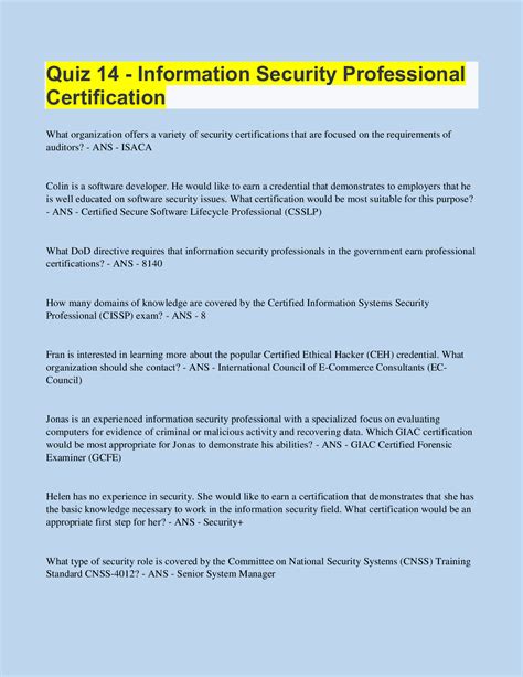 Quiz 14 Information Security Professional Certification Scholarfriends