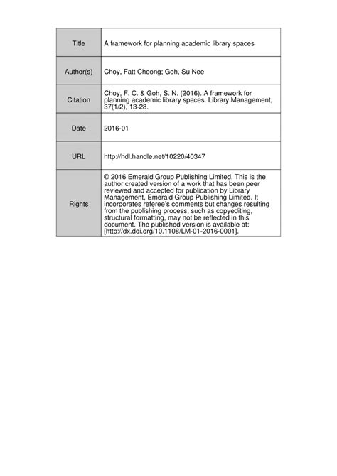 pdf a framework for planning academic library spaces