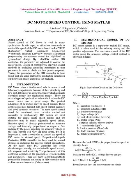 Dc Motor Speed Control Using Matlab Pdf Electric Motor Matlab