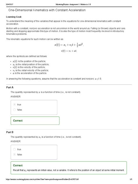 masteringphysics assignment 10 motion in 1 d pdf acceleration
