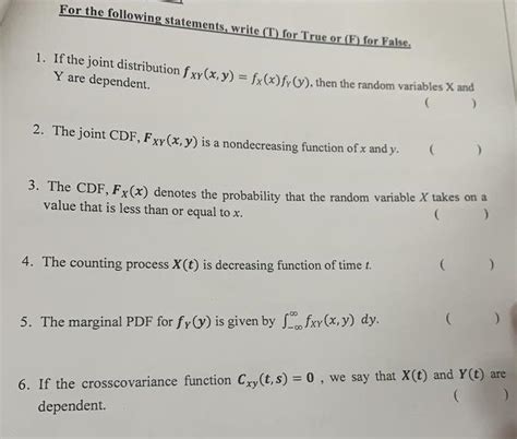 solved for the following statements write t for true or