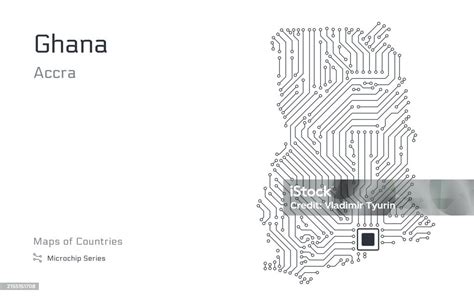 수도인 아크라가 있는 가나 지도는 프로세서가 있는 마이크로칩 패턴으로 표시됩니다 Cpu에 대한 스톡 벡터 아트 및 기타 이미지 Cpu E 정부 가나 Istock