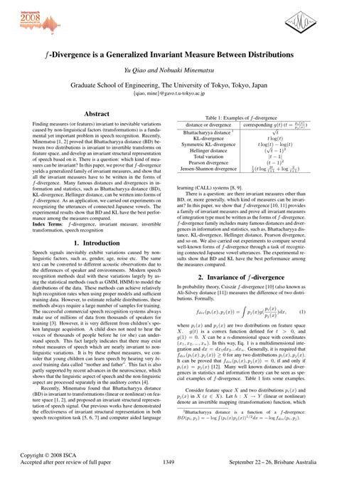 Pdf F Divergence Is A Generalized Invariant Measure Between Distributions