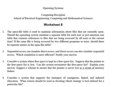 Solved Operating Systems Computing Discipline School Of Chegg