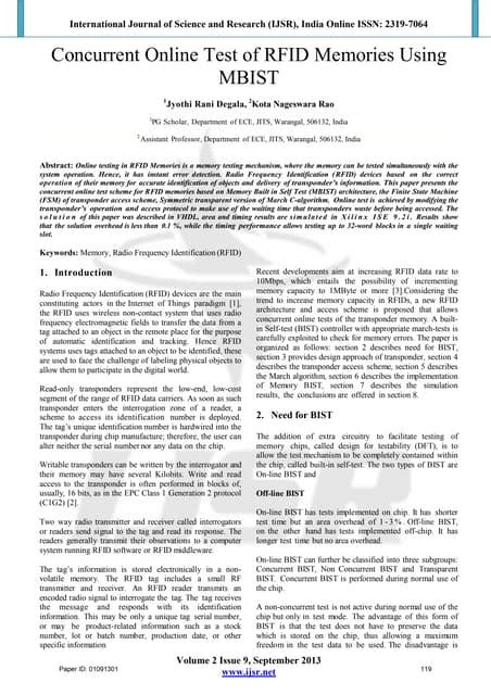 Concurrent Online Test Of Rfid Memories Using Mbist Pdf