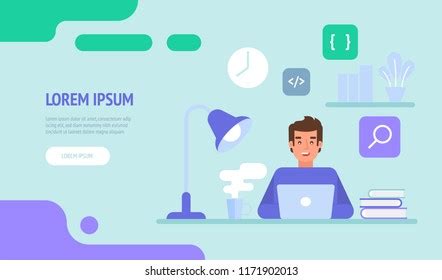 Programmer Web Engineer Work Programmer Programming Stock Vector