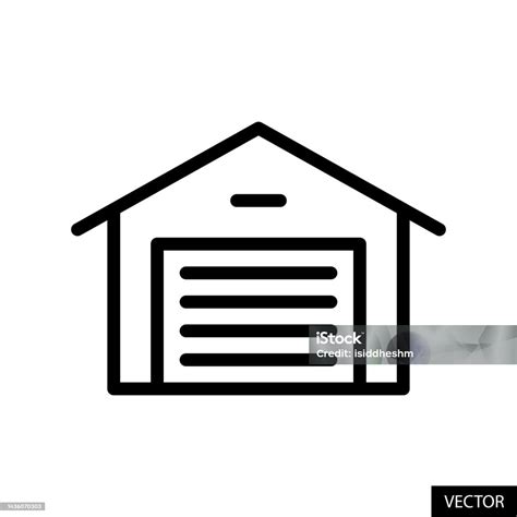 창고 자동차 창고 창고 차고 흰색 배경에 고립 된 라인 스타일 디자인의 창고 벡터 아이콘 편집 가능한 스트로크 아이콘에 대한 스톡 벡터 아트 및 기타 이미지 Istock