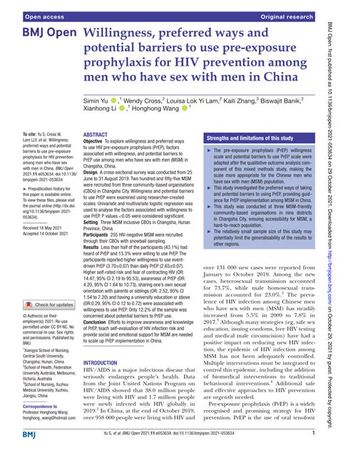 Pdf Willingness Preferred Ways And Potential Barriers To Use Pre Exposure Prophylaxis For Hiv