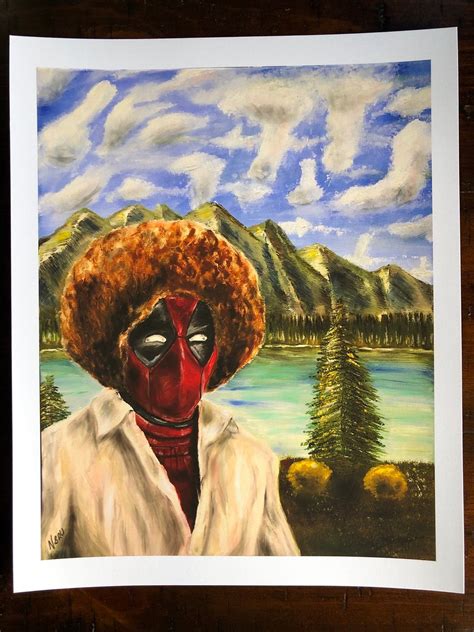 Deadpool As Bob Ross Art Print Funny Marvel Fan Art Etsy